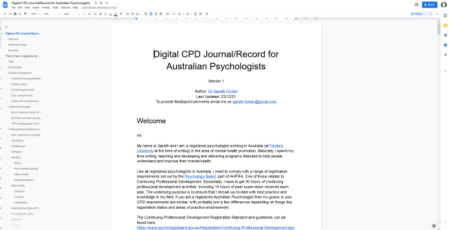 Digital CPD Journal/Record for Australian Psychologists – Dr Gareth Furber